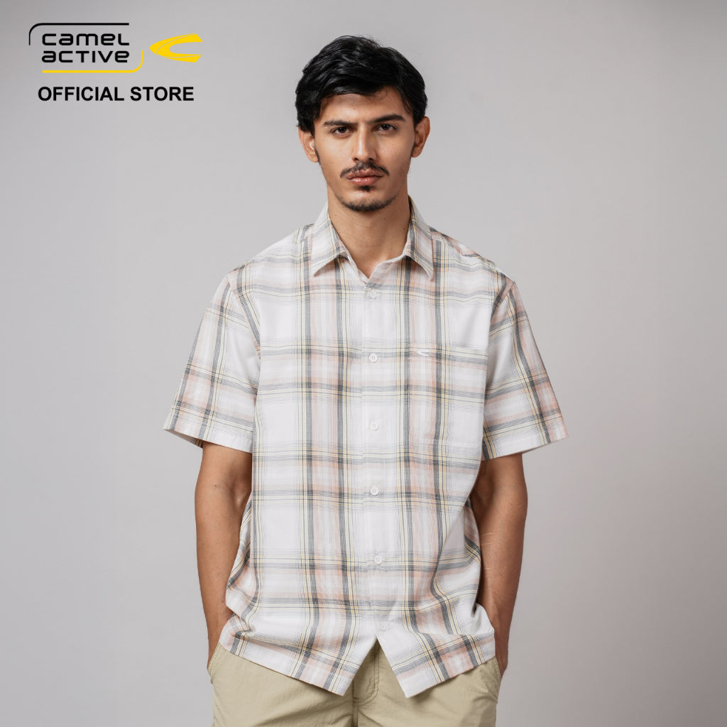 [New Arrival] camel active Men Checkered Shirt - Regular Fit Cotton Tw